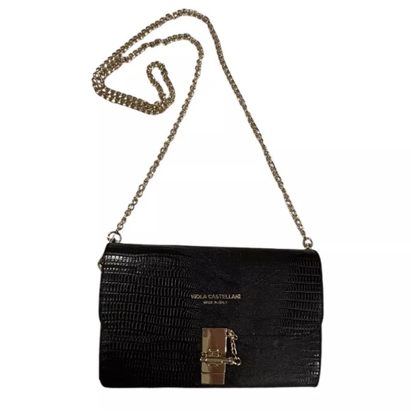 Bags | Viola Castellani Black Leather Crossbody Clutch Handbag Purse ...
